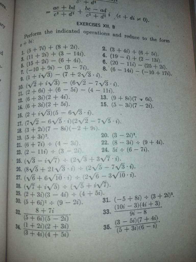 Solved =c2+d2ac+bd+c2+d2bc−adi(c+di =0) EXERCISES XII. B | Chegg.com
