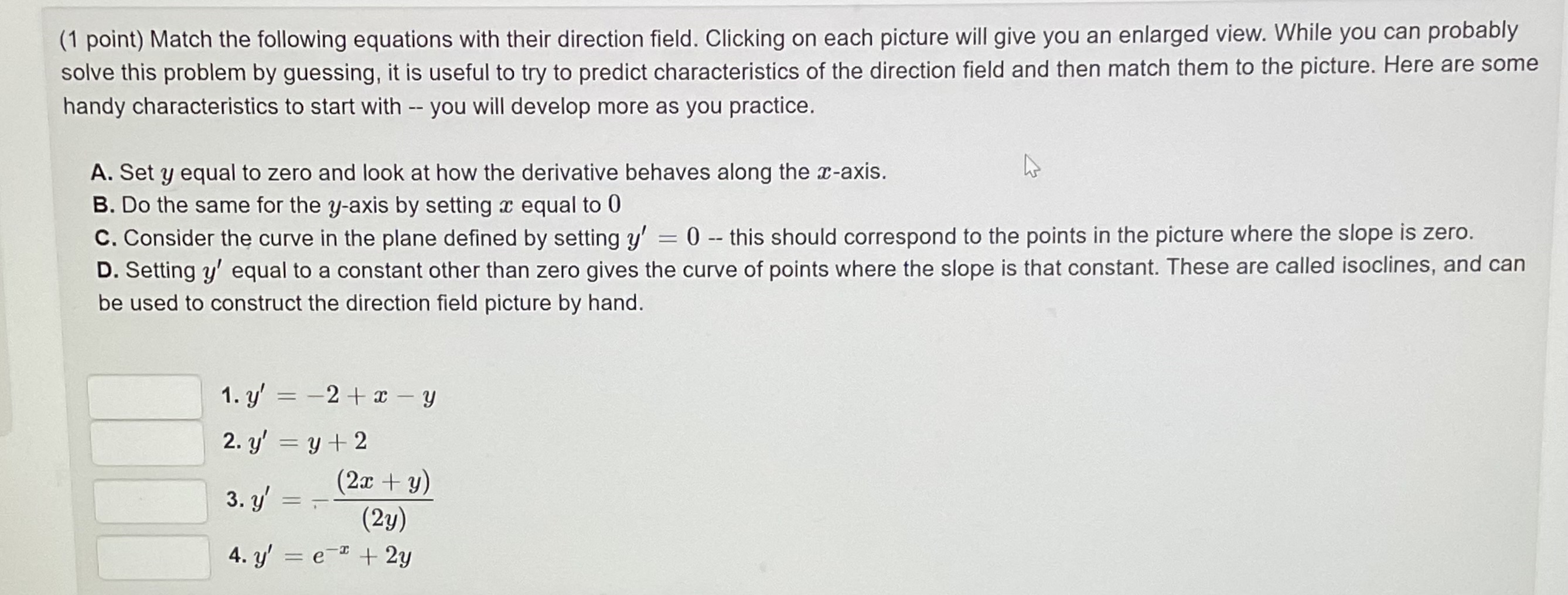 Solved (1 point) Match the following equations with their | Chegg.com
