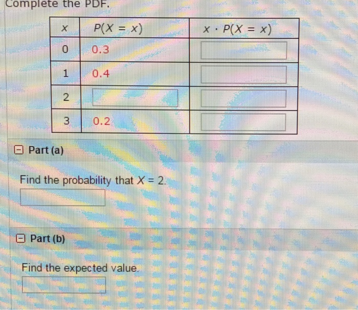 Solved Complete the PDF. Find the probability that X = 2. | Chegg.com