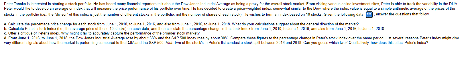 Solved stocks in the portfolio (i.e., the "divisor" of this | Chegg.com