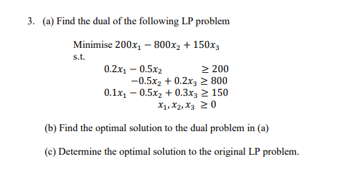 Solved (a) Find the dual of the following LP problem | Chegg.com