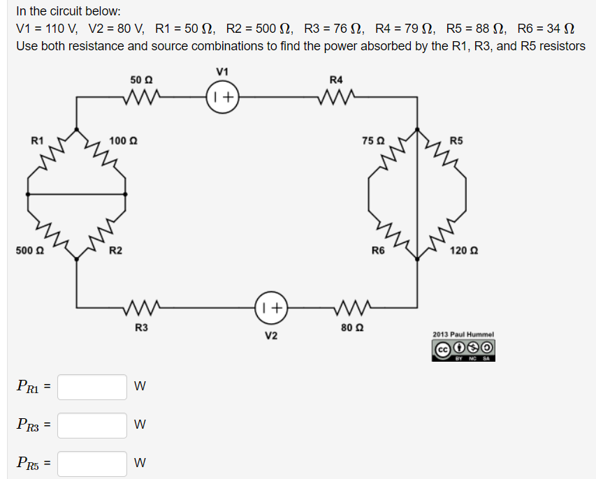 Solved In the circuit below: V1=110 V, V2=80 | Chegg.com