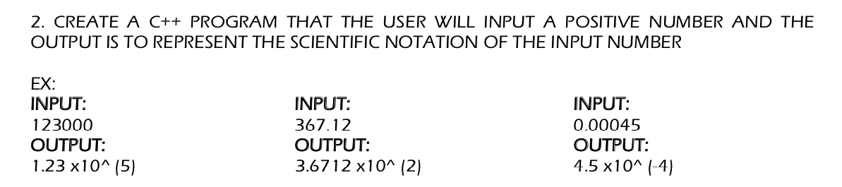 Solved 2. CREATE A C++ PROGRAM THAT THE USER WILL INPUT A | Chegg.com