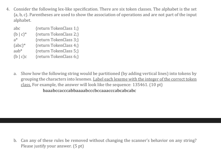 Solved 4. Consider the following lex-like specification. | Chegg.com