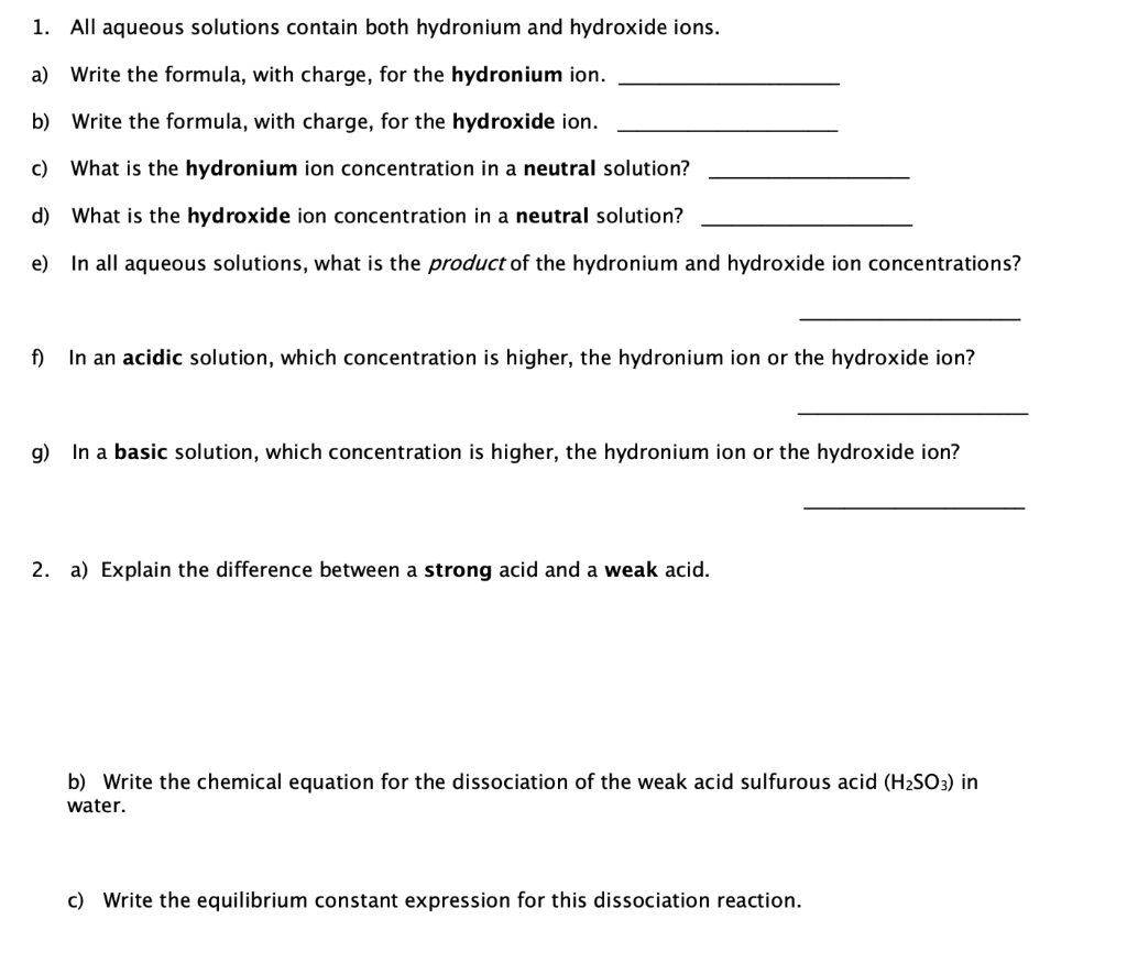 Solved 1. All aqueous solutions contain both hydronium and | Chegg.com