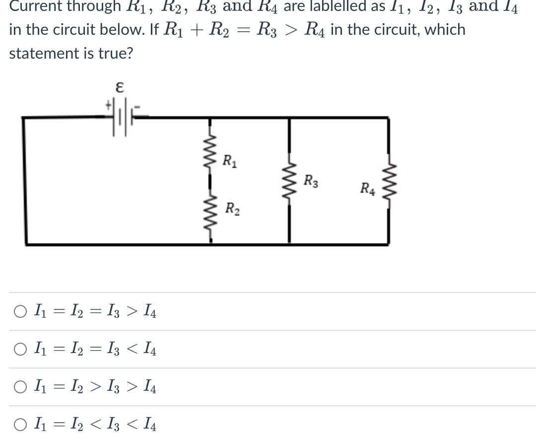 Solved Current through R1,R2,R3 and R4 are lablelled as | Chegg.com