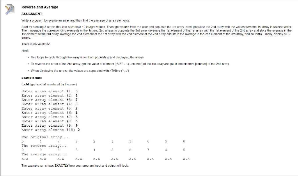 Solved Reverse And Average Assignment Write A Program To 8105