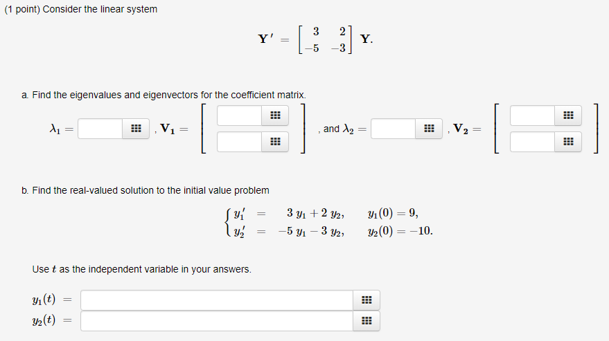 Solved (1 point) Consider the linear system Y. a. Find the | Chegg.com