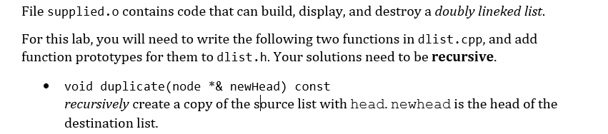 Solved c++ Doubly Linked List I need help implementing the | Chegg.com