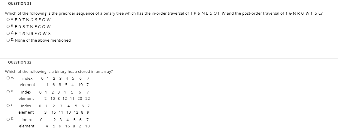 Solved Question 31 Which Of The Following Is The Preorder 
