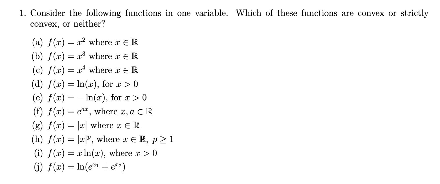Solved 1. Consider the following functions in one variable. | Chegg.com