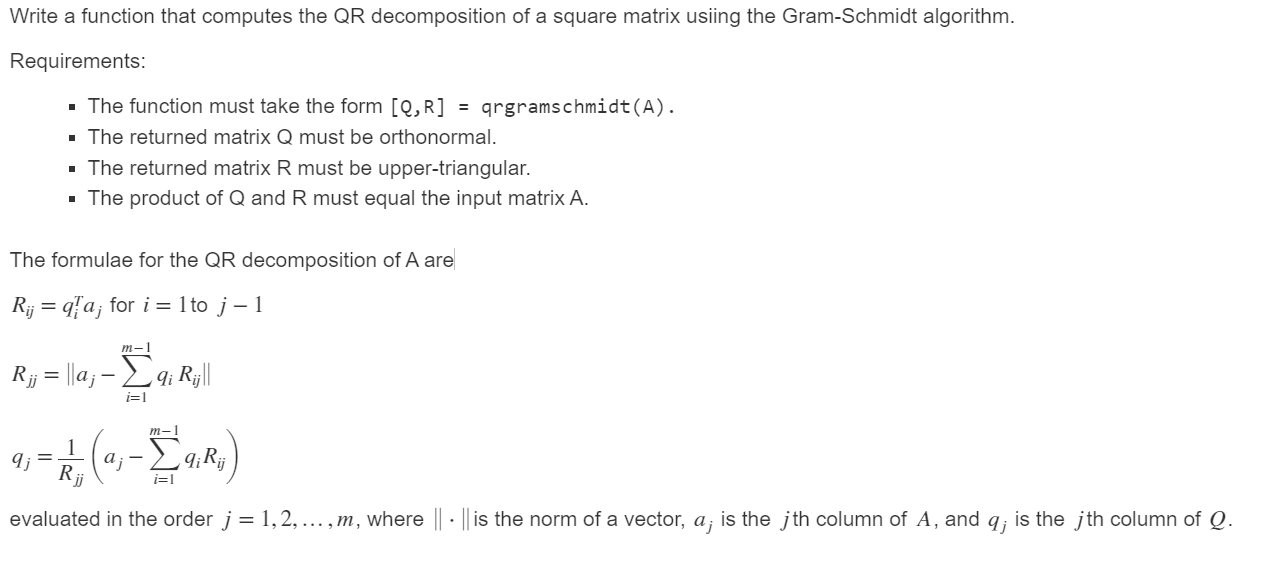 Solved Write A Function That Computes The Qr Decomposition