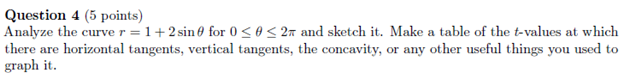 Solved Question 4 (5 ﻿points)Analyze the curve r=1+2sinθ | Chegg.com