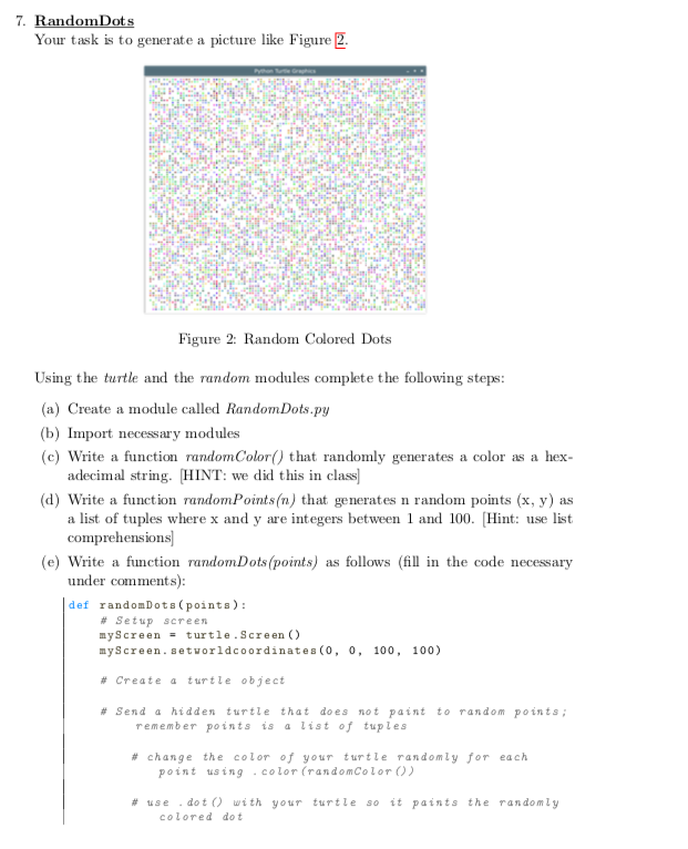 Solved 7. Random Dots Your task is to generate a picture | Chegg.com