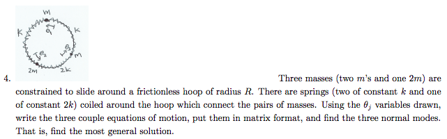 Solved k Three masses (two m's and one 2m) are constrained | Chegg.com