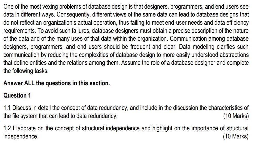 Solved One of the most vexing problems of database design is | Chegg.com