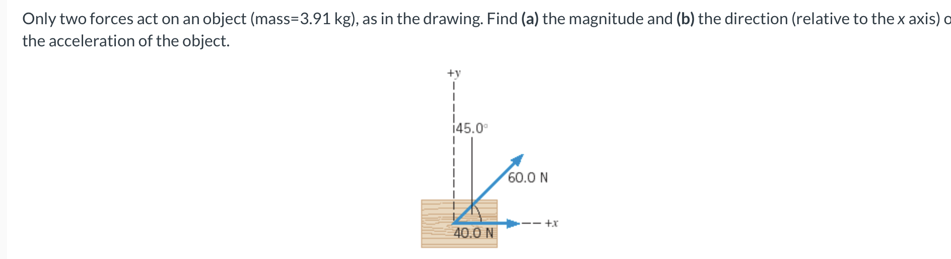 Solved Only two forces act on an object (mass=3.91 kg), as | Chegg.com Solved Only two forces act on an object (mass=3.91 kg), as | Chegg.com