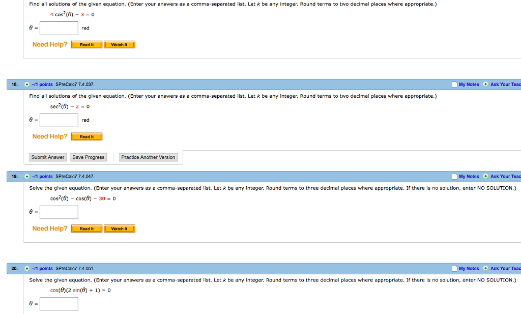 Solved Find all solutions of the given equation. (Enter your | Chegg.com