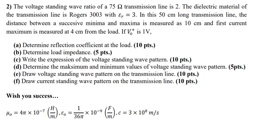 Solved 2) The voltage standing wave ratio of a 75 2 | Chegg.com