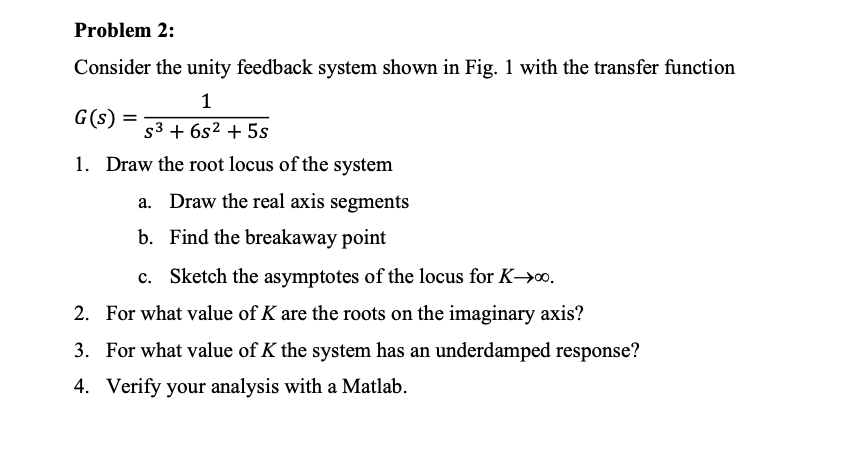 Solved Problem 2: Consider the unity feedback system shown | Chegg.com