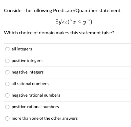 Solved Consider the following Predicate/Quantifier | Chegg.com