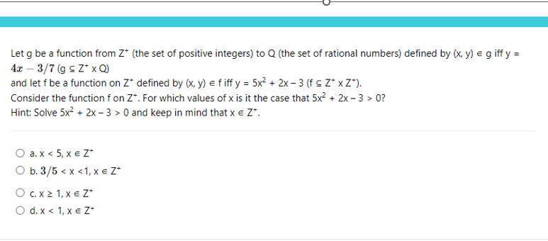 Solved Let g be a function from Z+(the set of positive | Chegg.com