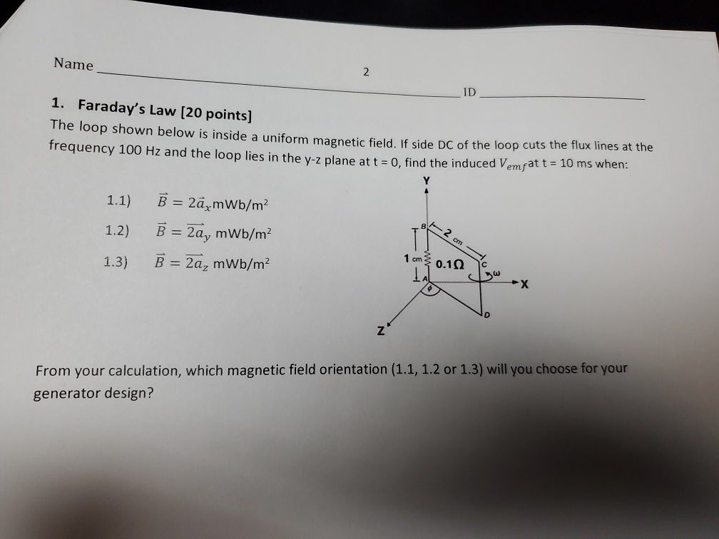 Solved Name 1. Faraday's Law (20 points) The loop shown | Chegg.com