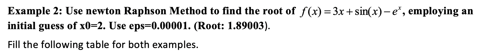 Solved Example 2: Use newton Raphson Method to find the root | Chegg.com