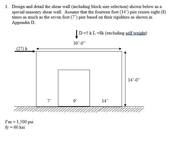 Solved 1. Design and detail the shear wall (including block | Chegg.com