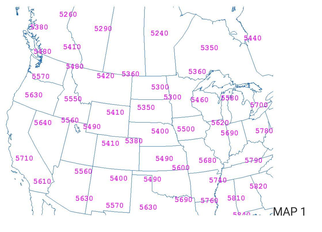 Solved Map 1 shows 500-mb heights (in m) on a late December | Chegg.com