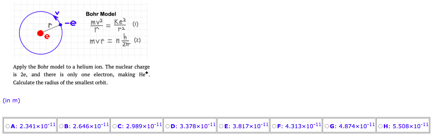 Solved Bohr Model rmv2=r2Ke2mvr=n2πh(2) Apply the Bohr model | Chegg.com