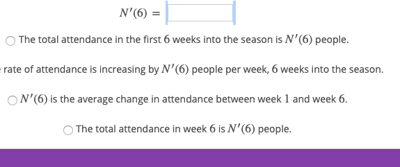 Solved step 2 of 2 Determine N′(6)N′(6) and interpret | Chegg.com