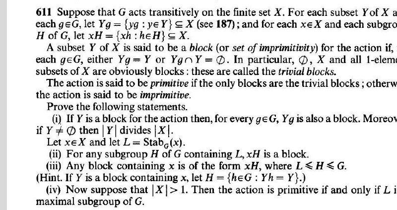 Solved 611 Suppose that G acts transitively on the finite | Chegg.com