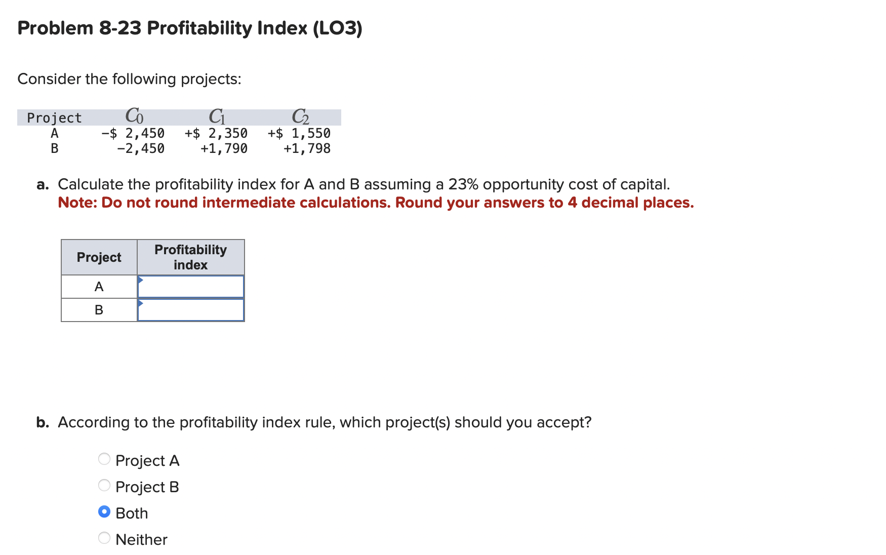 Solved Problem 8-23 ﻿Profitability Index (LO3)Consider the | Chegg.com