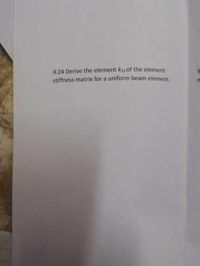 Solved 9.24 Derive the element k13 of the element stiffness | Chegg.com