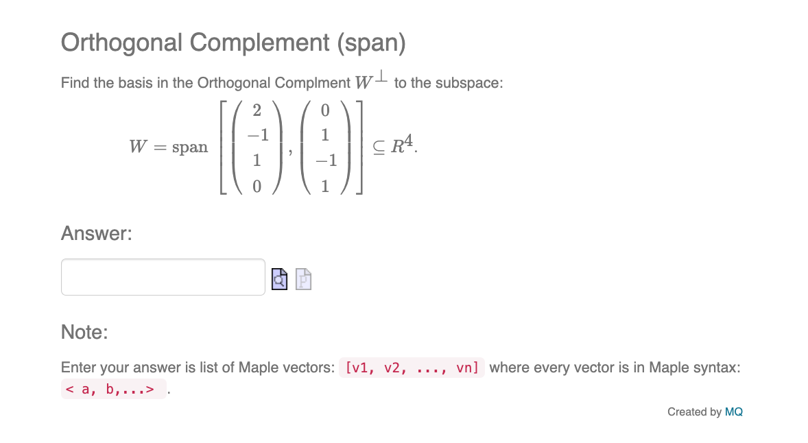 Solved Orthogonal Complement (span) Find the basis in the | Chegg.com