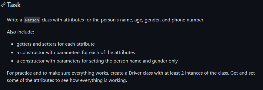 Solved @ Task Write a Person class with attributes for the | Chegg.com