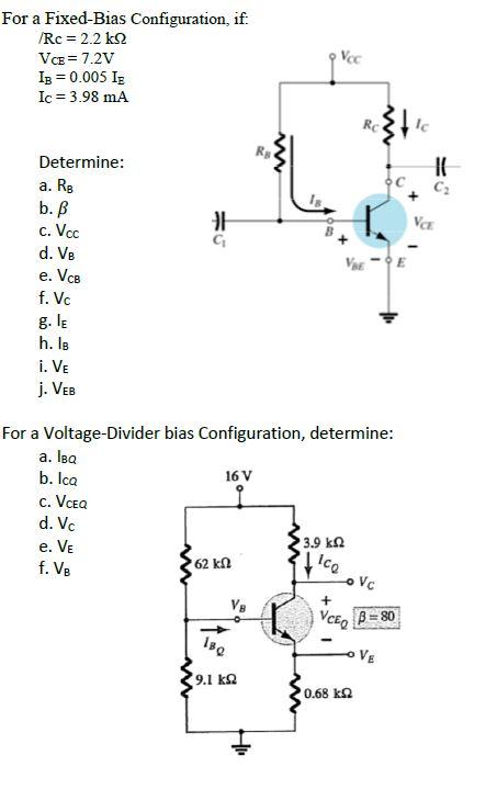 Solved For a Fixed-Bias Configuration, if. /Rc = 2.2 k 2 | Chegg.com