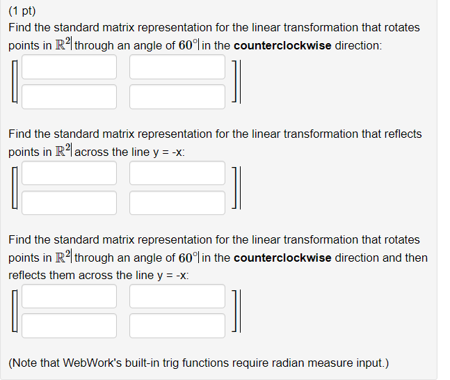 Solved Find the standard matrix representation for the | Chegg.com