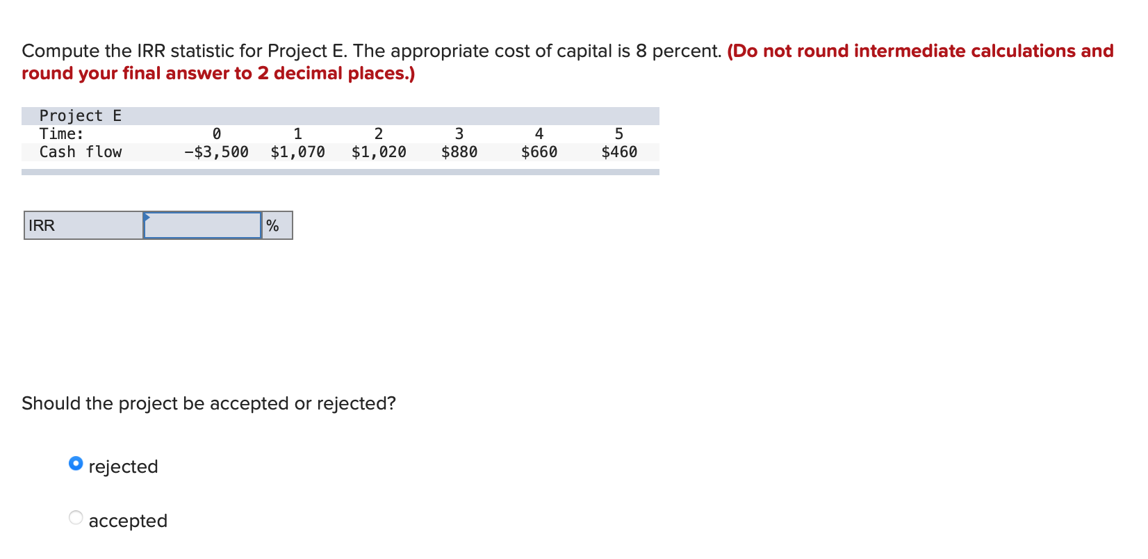 Solved Compute the IRR statistic for Project E. The | Chegg.com