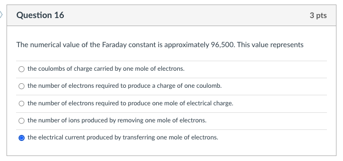 Solved The numerical value of the Faraday constant is | Chegg.com