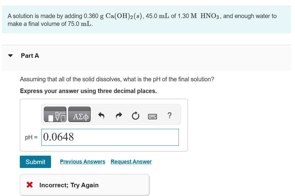 Solved A solution is made by adding 0.360gCa(OH)2(s),45.0mL | Chegg.com