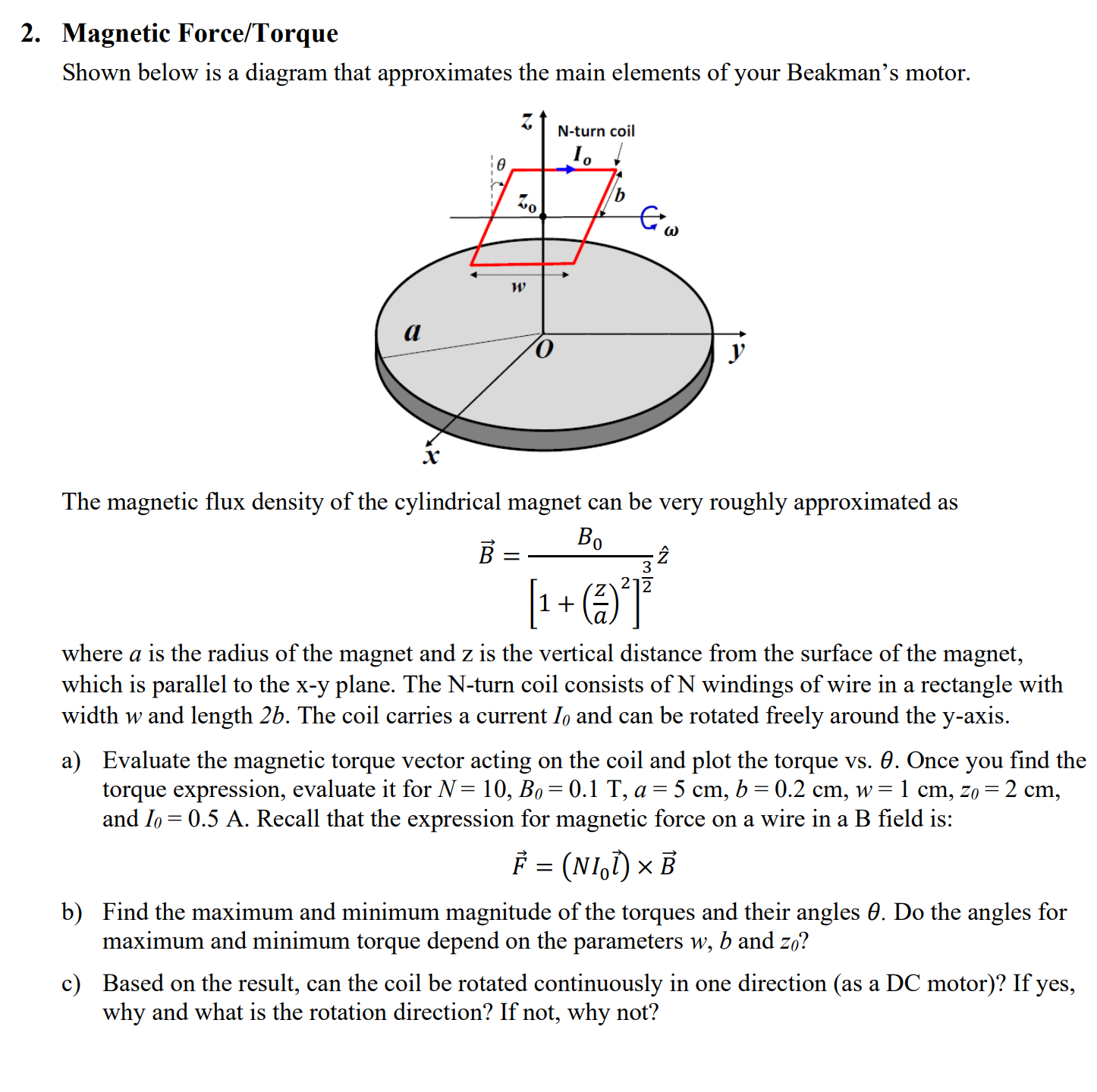 Solved Magnetic Force/Torque Shown below is a diagram that | Chegg.com