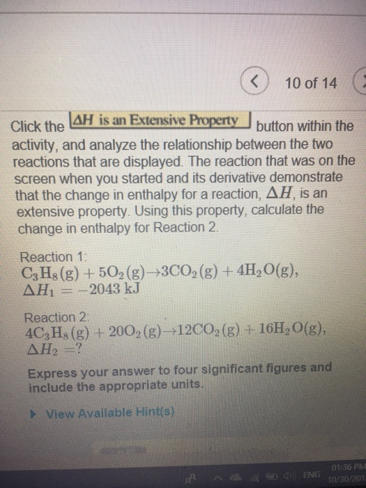 Solved 10 of 14 AH is an Extensive Property button within | Chegg.com