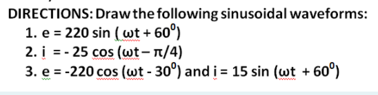 Solved DIRECTIONS: Draw the following sinusoidal waveforms: | Chegg.com