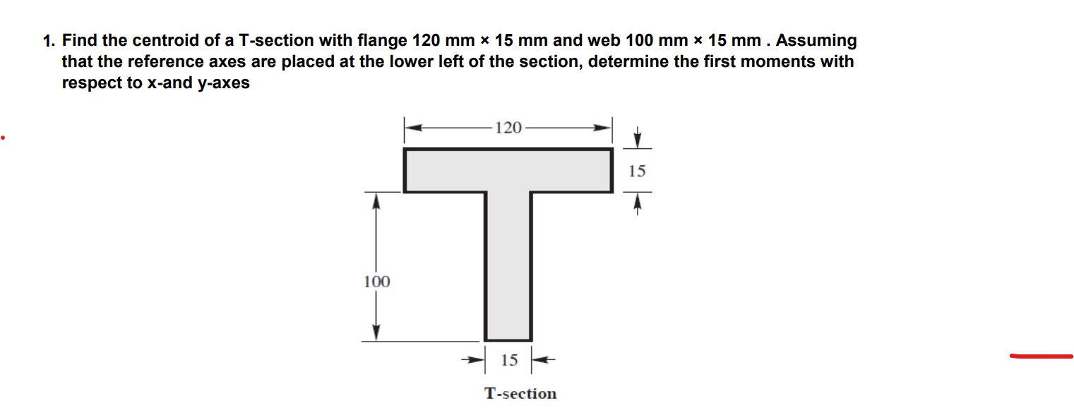 Solved 1. Find the centroid of a T-section with flange 120 | Chegg.com