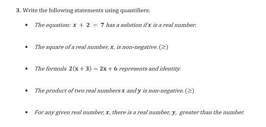 Solved 3 Write The Following Statements Using Quantifiers