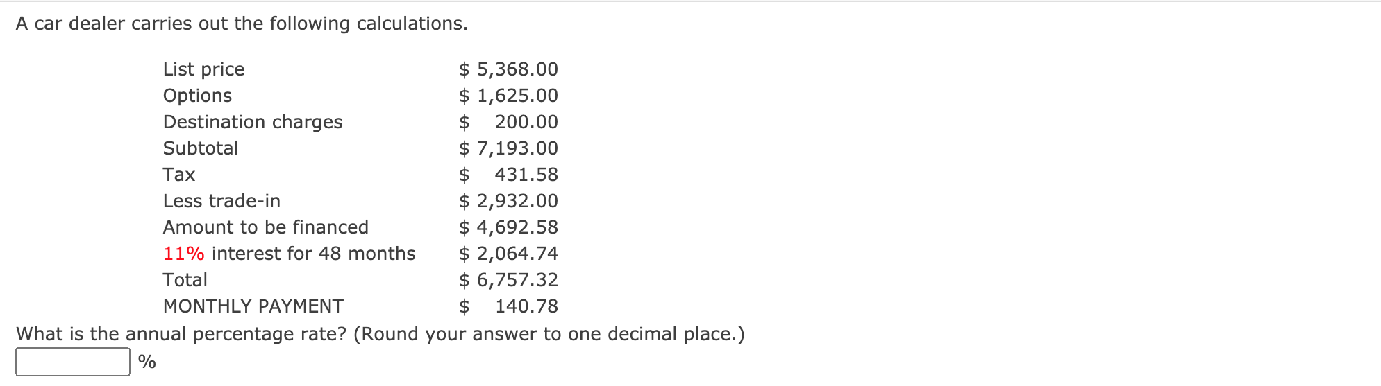 Solved A car dealer carries out the following calculations. | Chegg.com