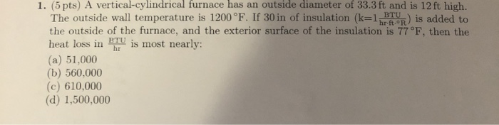 Solved 1. (5 pts) A vertical-cylindrical furnace has an | Chegg.com