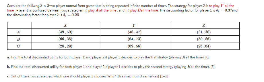 Solved Consider the folliwng 3 x 3two player normal form | Chegg.com
